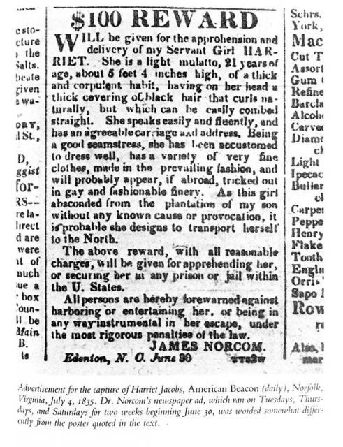 Announcement for the Capture of Harriet Jacobs | The New York Public ...
